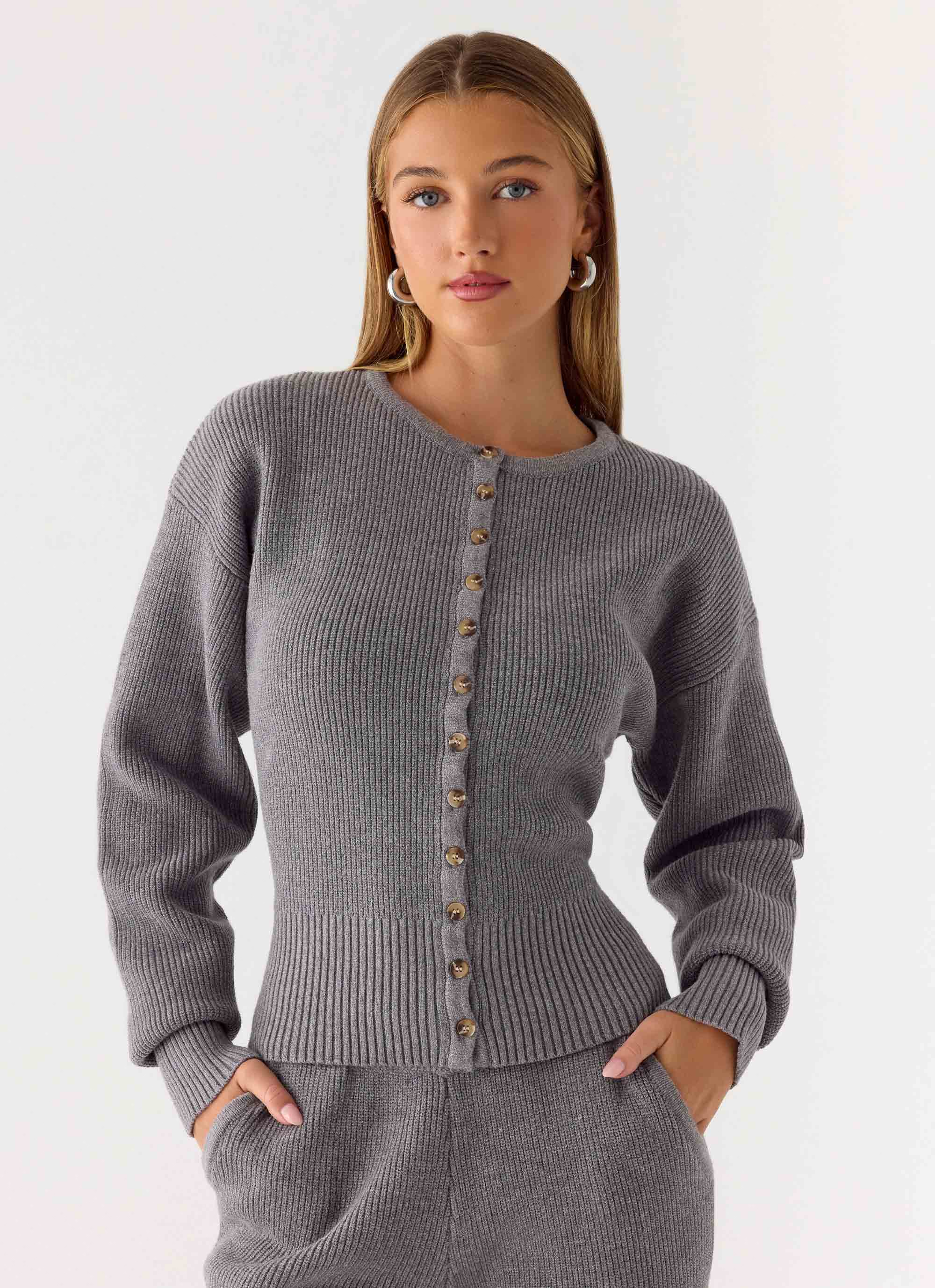 Harrison Cinched Knit Cardigan - Marle Grey – Peppermayo