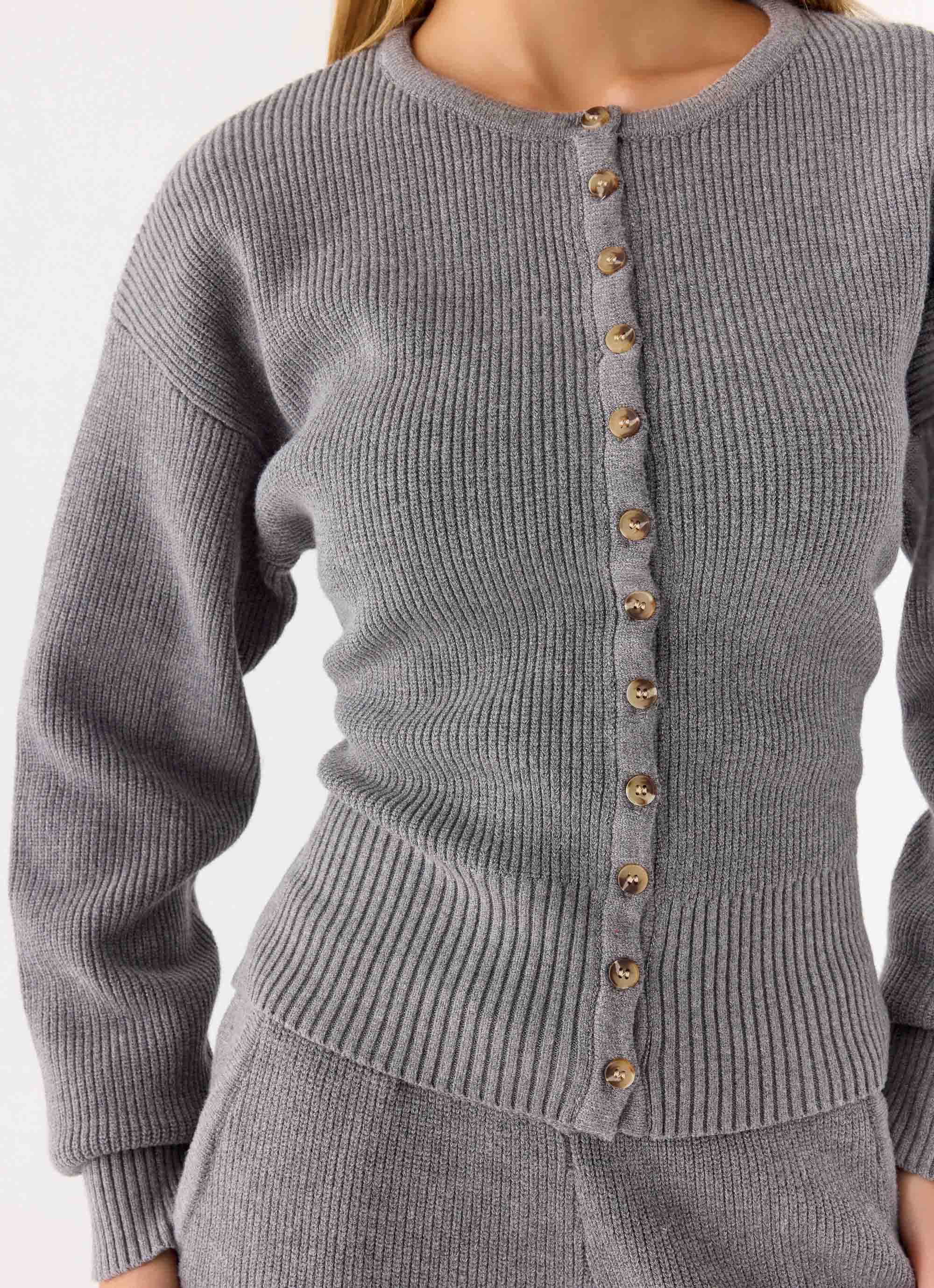 Harrison Cinched Knit Cardigan - Marle Grey – Peppermayo
