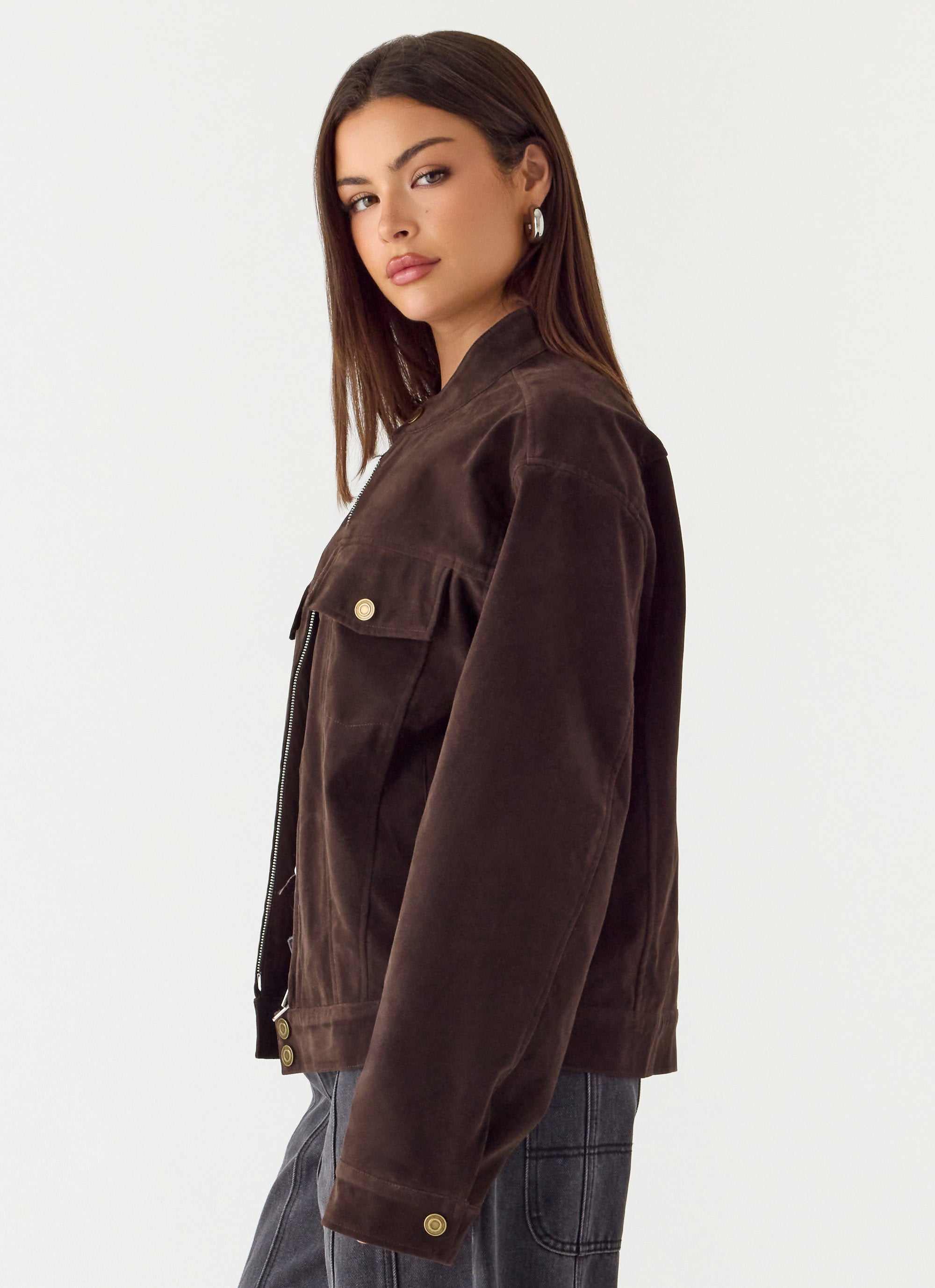 Jeremy Faux Suede Biker Jacket - Dark Chocolate – Peppermayo